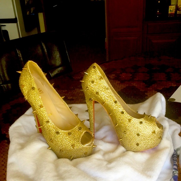 Christian Louboutin | Shoes | Christian Louboutin Gold Spike Heels ...
